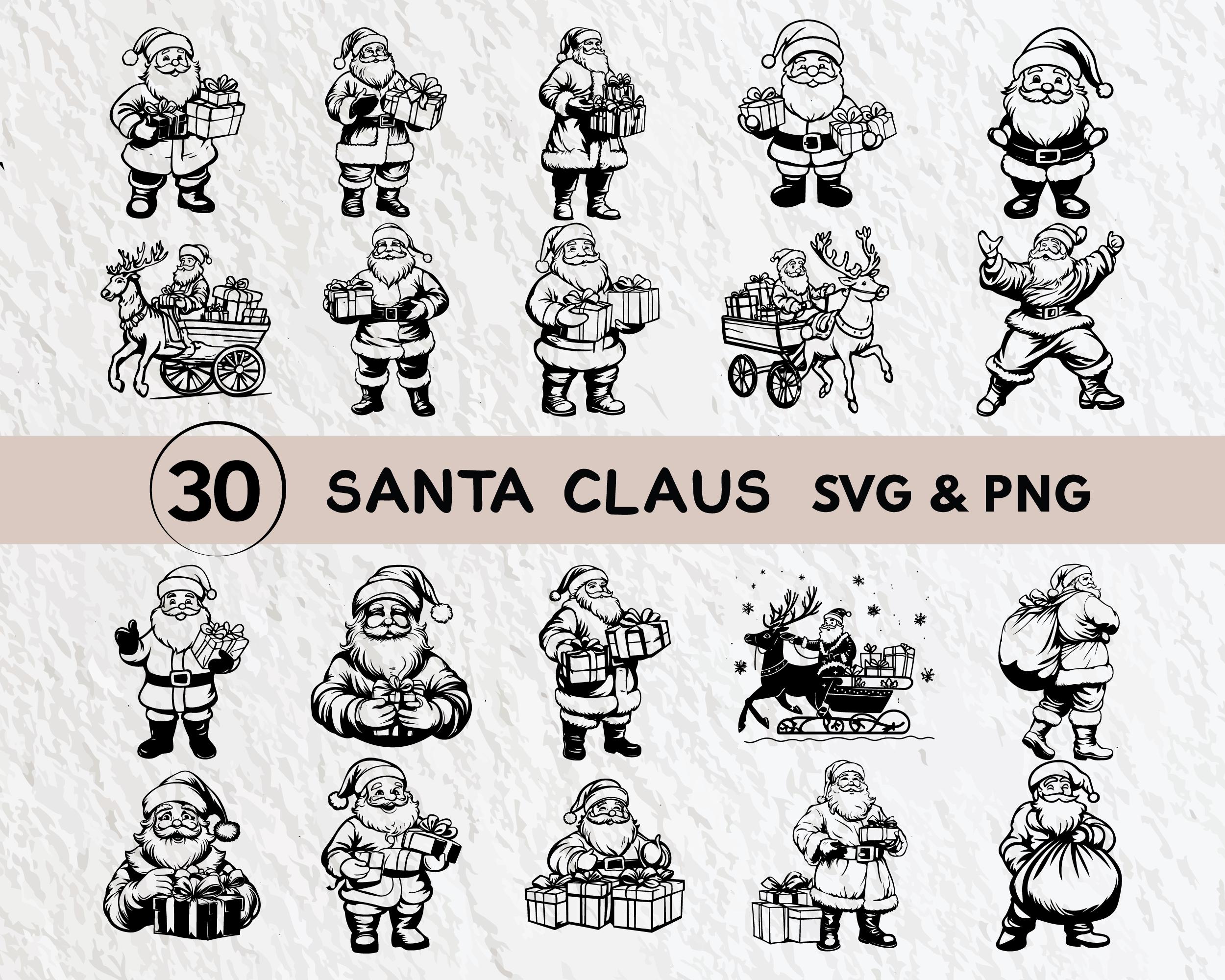 Santa Claus SVG Bundle: Christmas Clipart, Silhouette, Vector (PNG, SVG ...