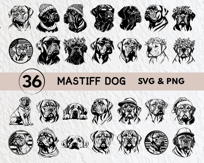 Mastiff Dog Svg Bundle, Mastiff Dog Silhouette, Mastiff Dog Clipart Png ...