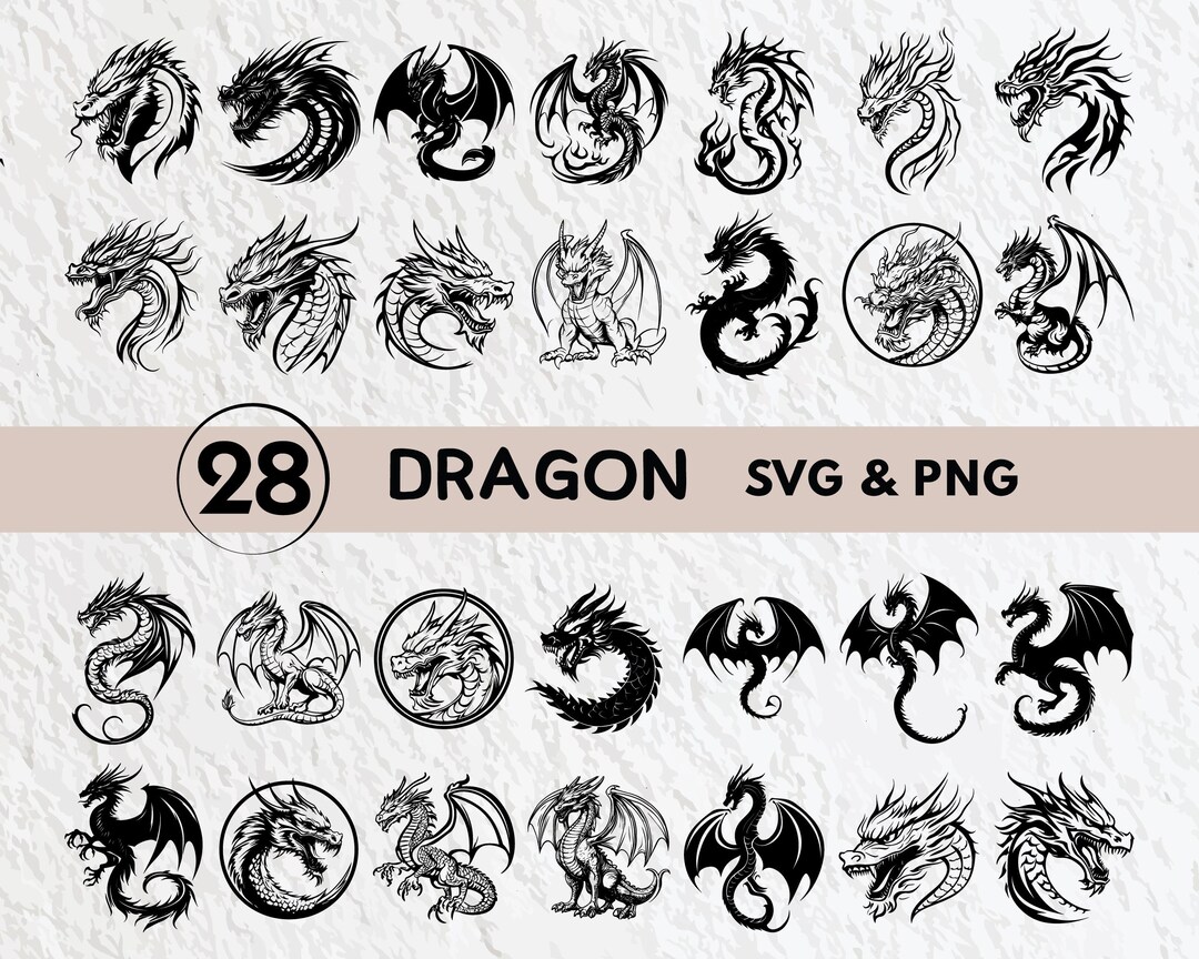 Dragon Svg Bundle, Dragon Silhouette, Dragon Clipart Png, Dragon ...