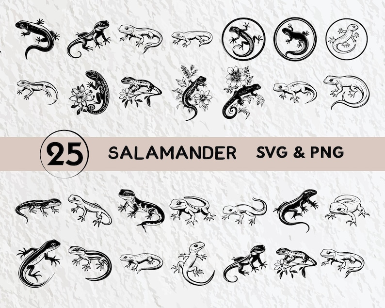 Salamander SVG Bundle: Silhouette Clipart, Vector Cut Files - Etsy