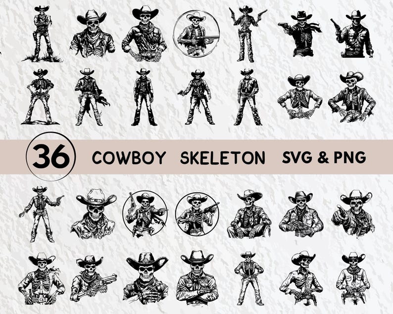 Cowboy Skeleton SVG Bundle: Vector Art, Clipart, Logo (PNG, SVG) - Etsy