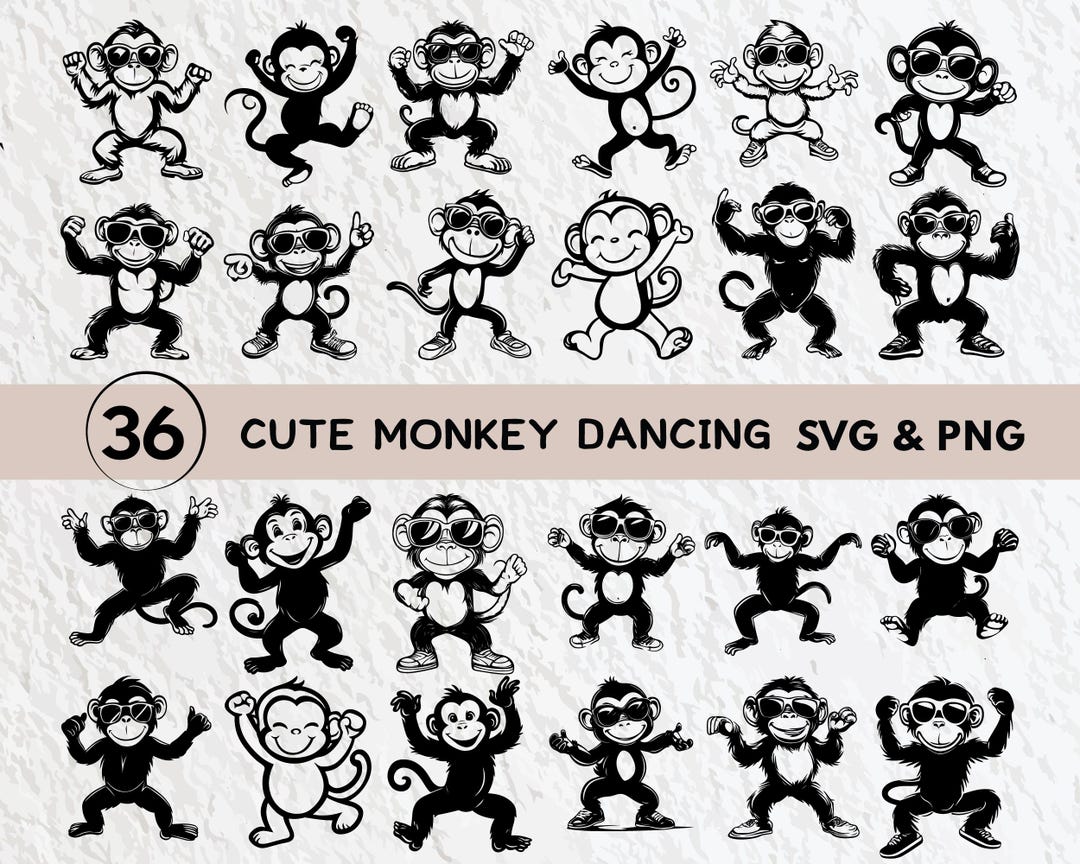 Dancing Monkey SVG Bundle, Clipart PNG (digital Download) - Etsy