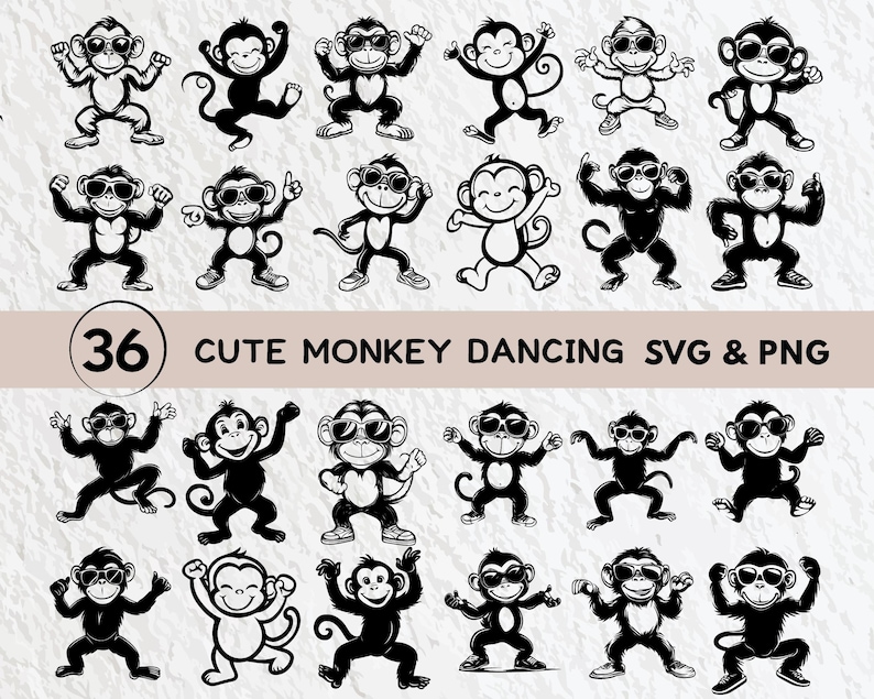 Cute Monkey Dancing Svg Bundle, Monkey Silhouette Png, Monkey Outline ...