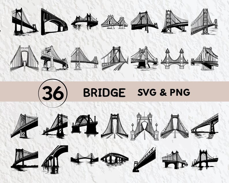 Bridge Silhouette SVG Bundle: Vector Clipart, Logo, Decal (digital ...