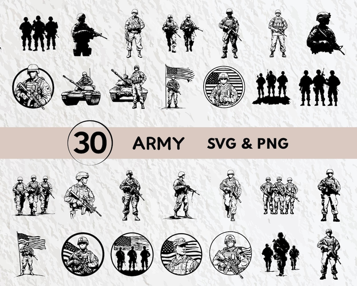 Army Svg Bundle, Army Silhouette, Army Clipart Png, Army Outline, Army ...