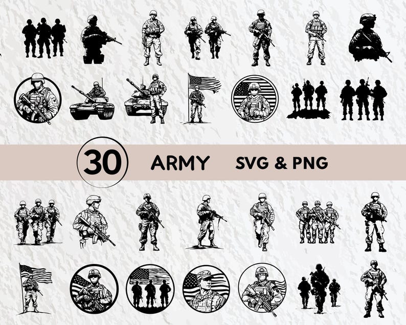 Army Svg Bundle, Army Silhouette, Army Clipart Png, Army Outline, Army ...