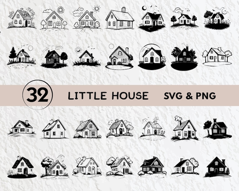 Little House SVG Bundle: Silhouette Clipart, Logo Icon (PNG, Vector) - Etsy