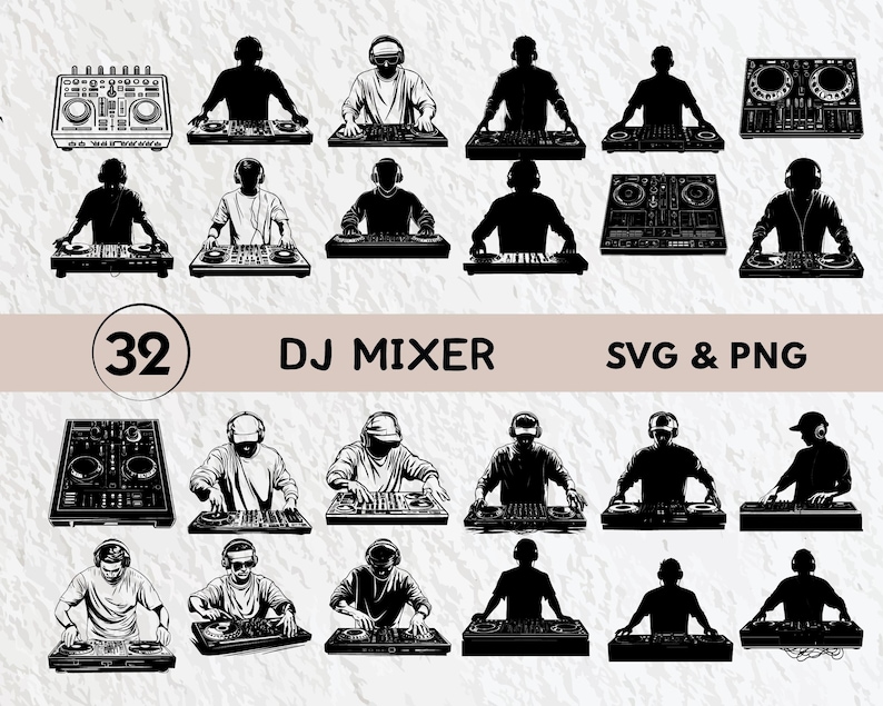 Dj Mixer Silhouette Bundle Png, Dj Mixer Designs Cut Files, Dj Mixer ...