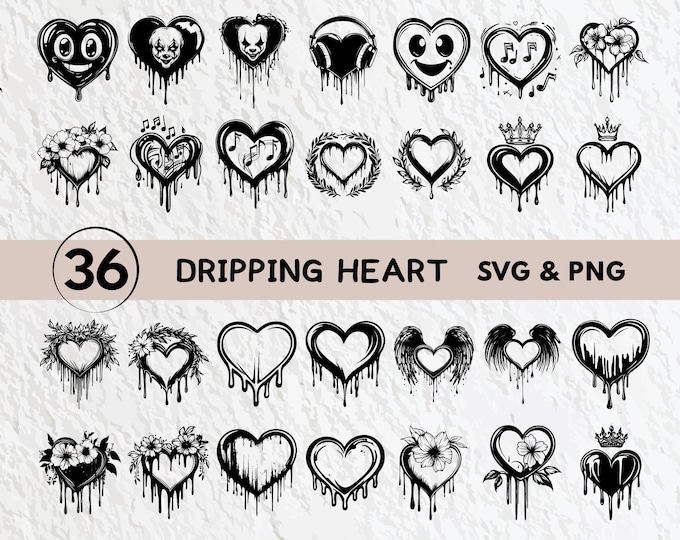 Heart Svg Bundle, Dripping Heart Svg Bundle, Black Dripping Heart Svg ...