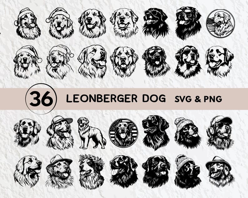 Leonberger Dog SVG Bundle: Silhouette Clipart, Logo Icon Decal (PNG ...