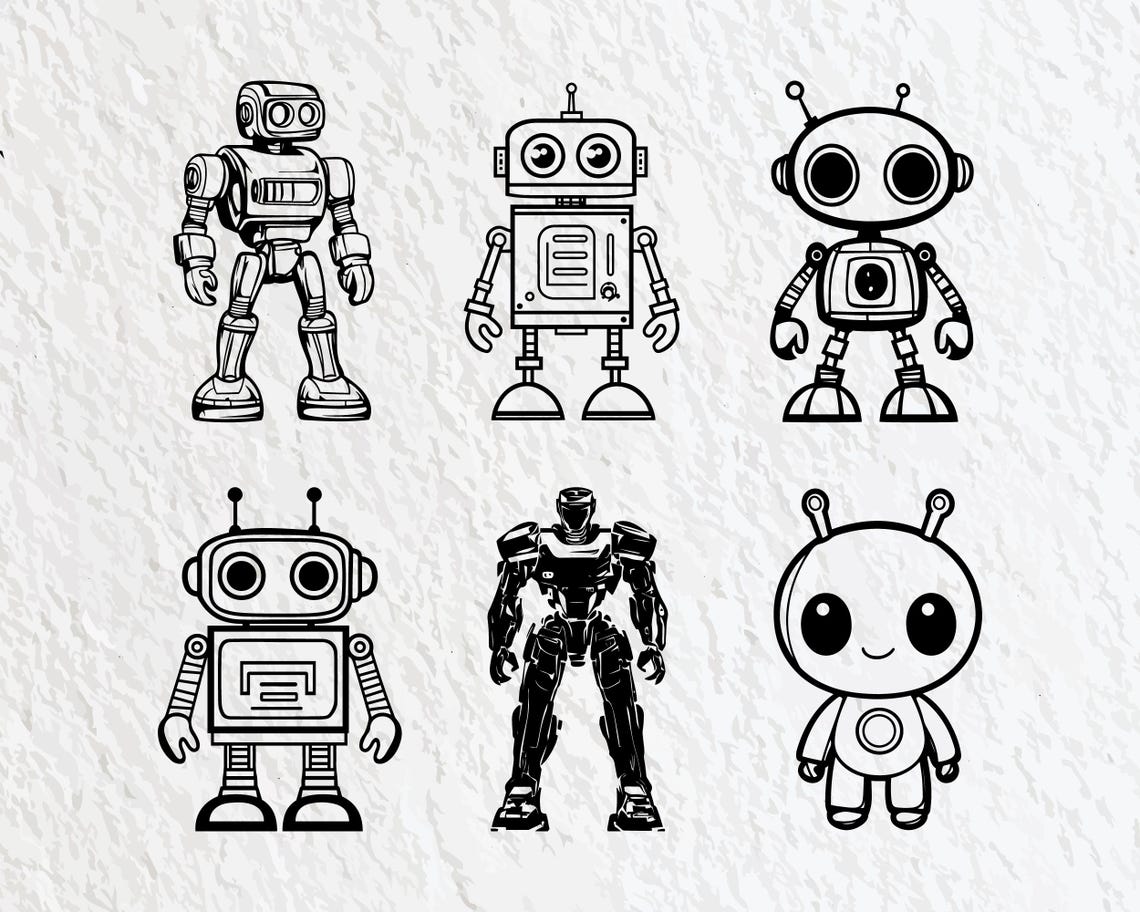Robots SVG Bundle: Silhouette Clipart, Vector Logo (PNG, Cricut Files ...