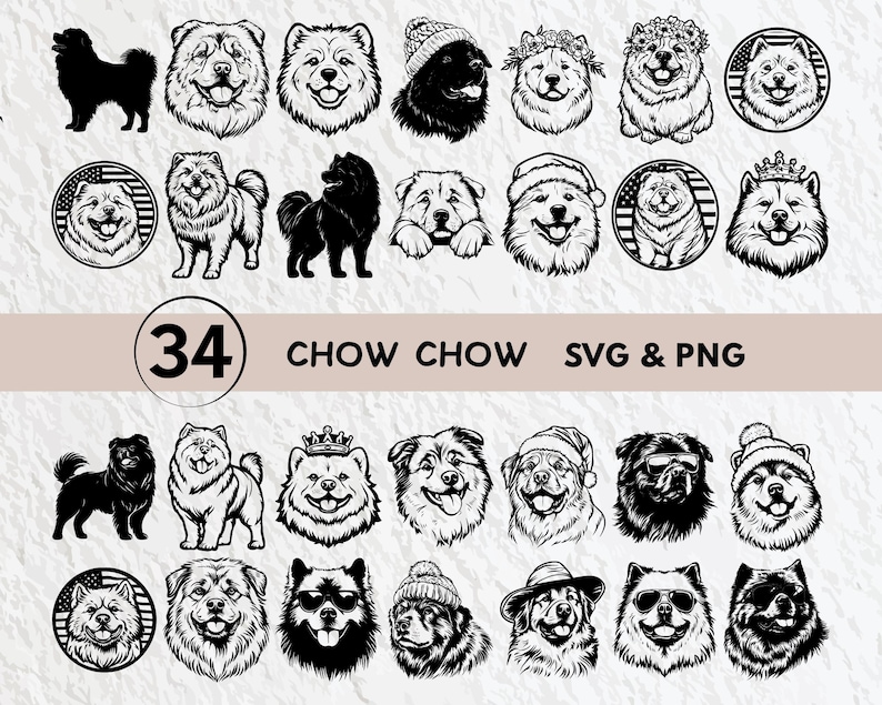 Chow Chow SVG Bundle: Dog Silhouette, Clipart, and Vector (digital ...