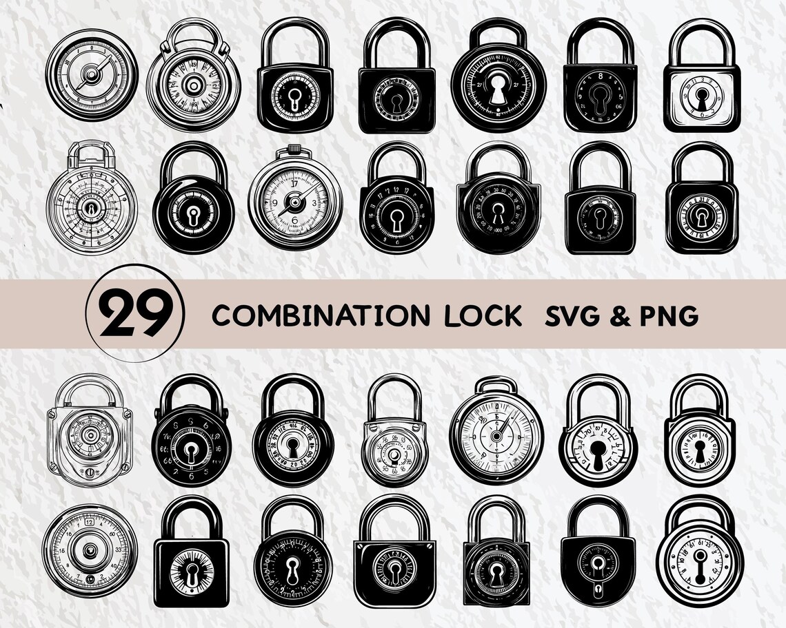 Combination Lock SVG Bundle: Silhouette, Clipart, Outline (digital ...