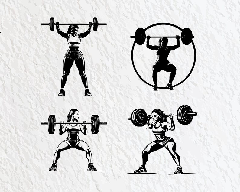 Female Weightlifting SVG Bundle: Silhouette Clipart, Vector Logo (PNG ...