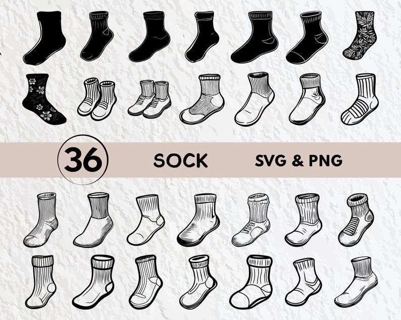 Sock Svg Bundle, Sock Silhouette, Sock Clipart Png, Sock Outline, Sock ...