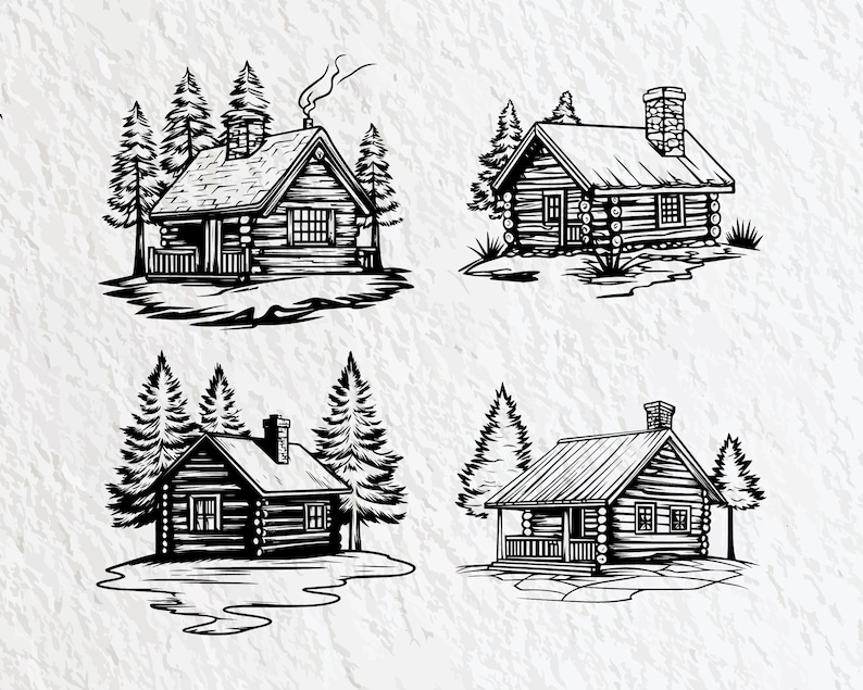 Log Cabin SVG Bundle: Silhouette Clipart, Cricut Cut Files - Etsy
