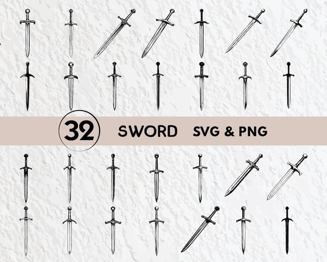 Sword SVG Bundle: Silhouette Clipart, Vector Cut Files - Etsy