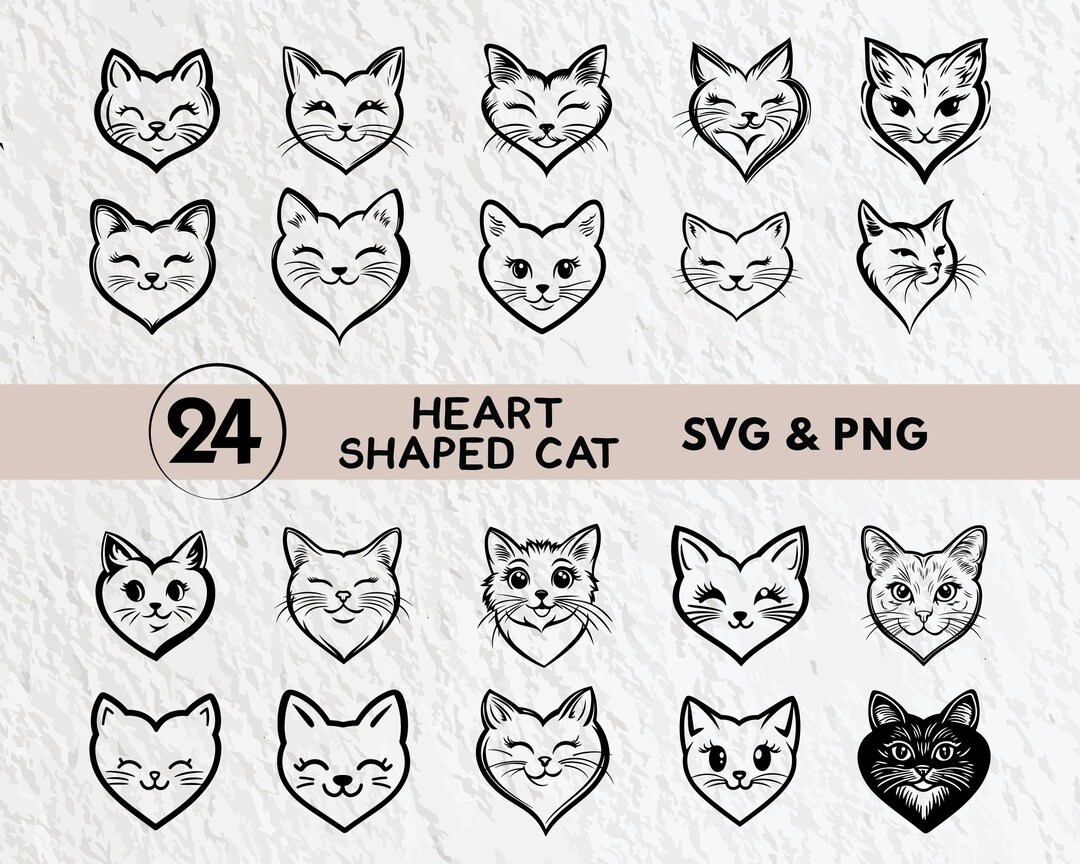 Heart Shaped Cat Svg Bundle, Heart Shaped Cat Silhouette, Heart Shaped ...