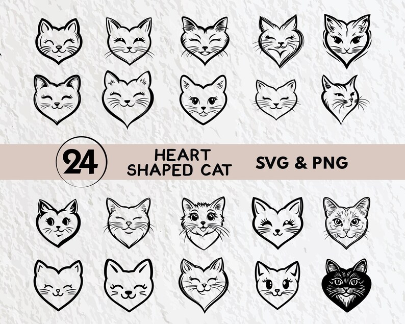 Heart Shaped Cat Svg Bundle, Heart Shaped Cat Silhouette, Heart Shaped ...