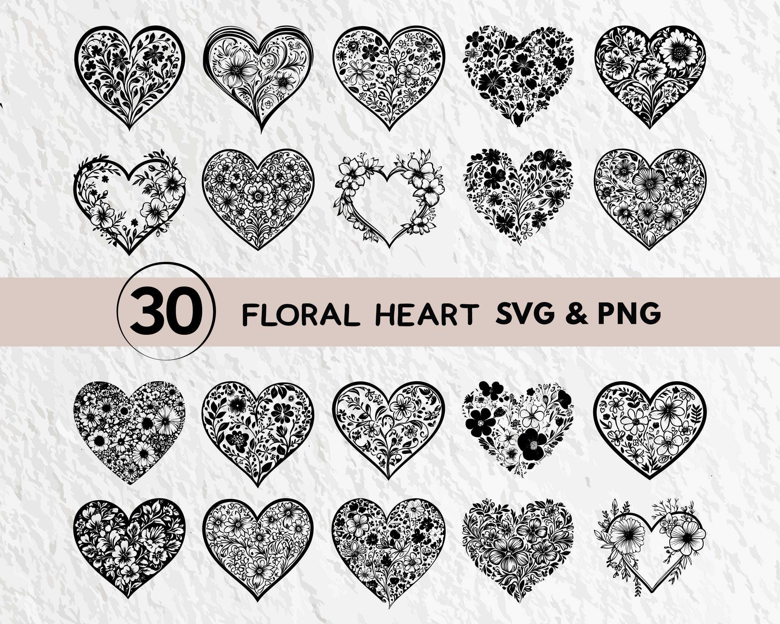 Floral Heart Svg Bundle, Floral Heart Silhouette, Floral Heart Clipart ...