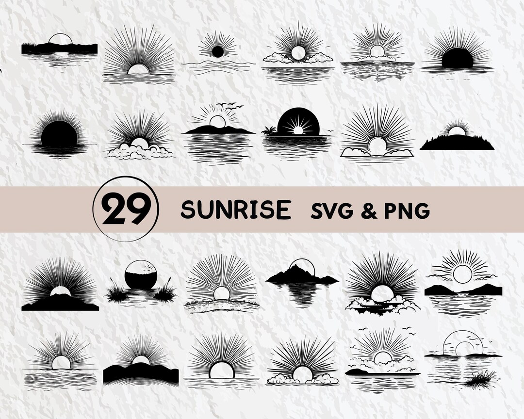 Sunrise Silhouette SVG Bundle: Icon Logo, Decal Cricut File (PNG, SVG ...