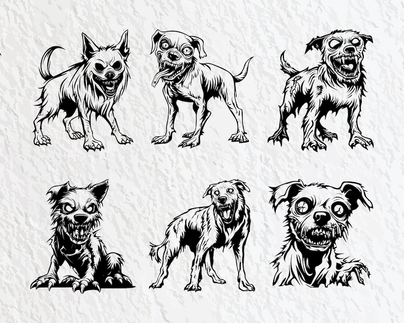 Zombie Dog SVG Bundle: Silhouette Clipart, Vector Decal (digital ...