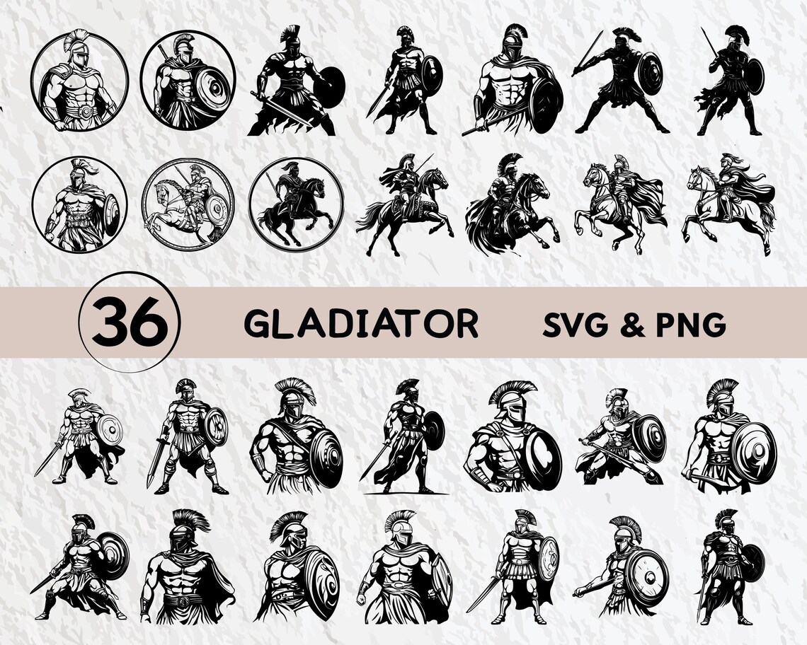 Gladiator SVG Bundle: Silhouette Clipart, Cricut Cut Files - Etsy