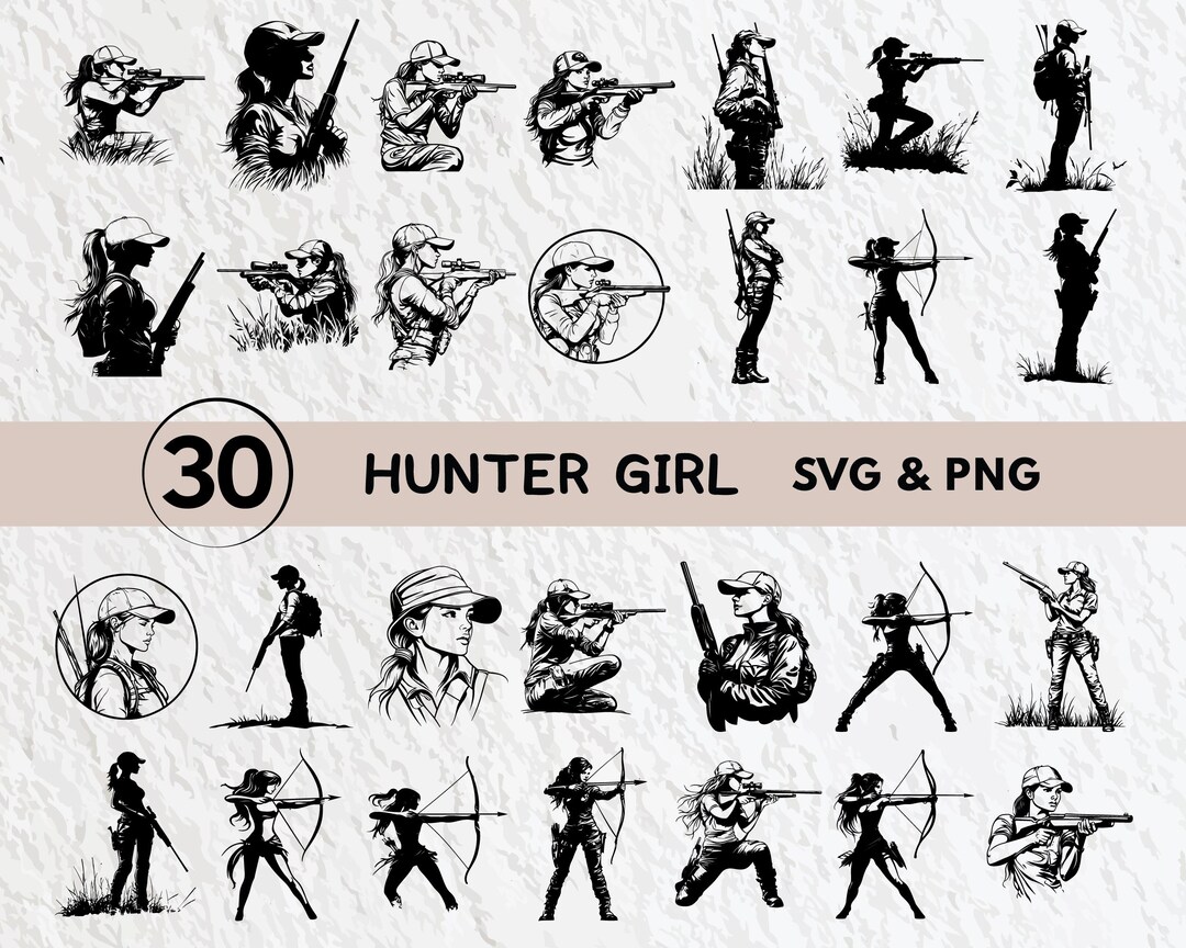 Hunter Girl Svg Bundle, Hunter Girl Silhouette, Hunter Girl Clipart Png ...