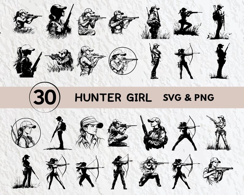Hunter Girl Svg Bundle, Hunter Girl Silhouette, Hunter Girl Clipart Png ...