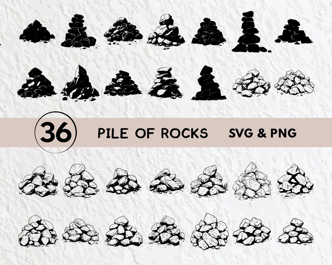 Pile of Rocks SVG Bundle: Silhouette Clipart, Vector Logo (digital ...