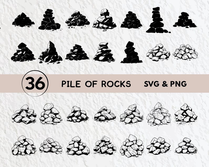 Pile of Rocks SVG Bundle: Silhouette Clipart, Vector Logo (digital ...