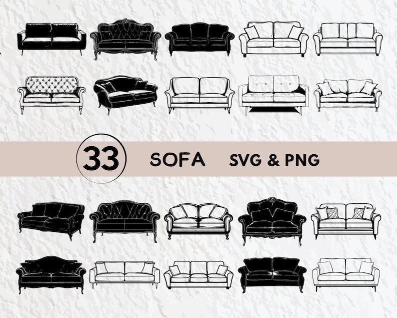 Sofa SVG Bundle: Silhouette Clipart, Vector Cut Files - Etsy
