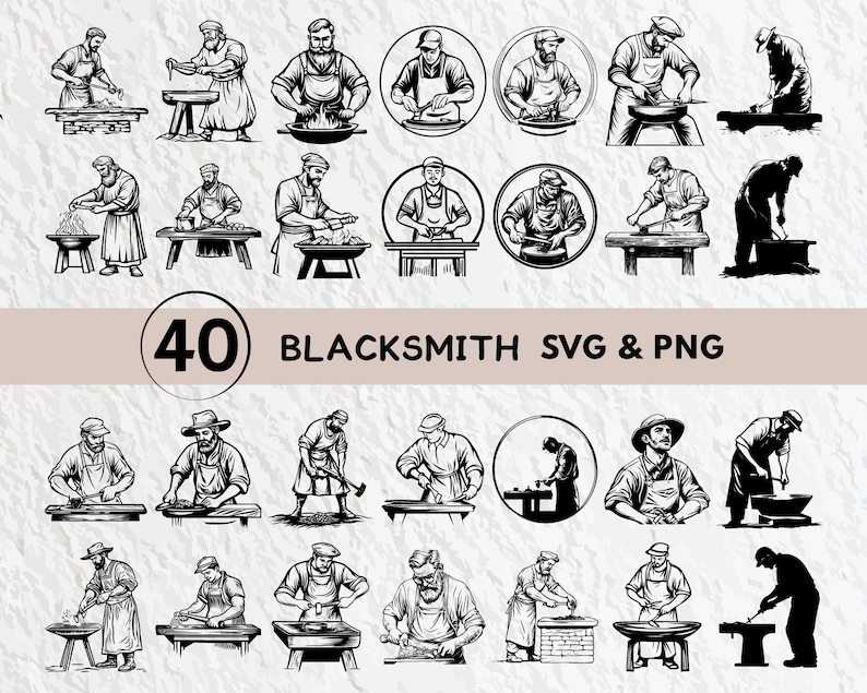Blacksmith Silhouette SVG Bundle: Vector Clipart, Cricut Decal (digital ...