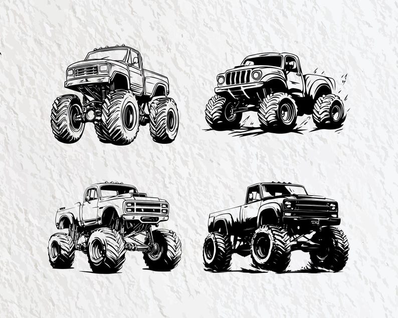 Monster Truck SVG Bundle: Silhouette Clipart, Vector Logo (PNG, Cricut ...