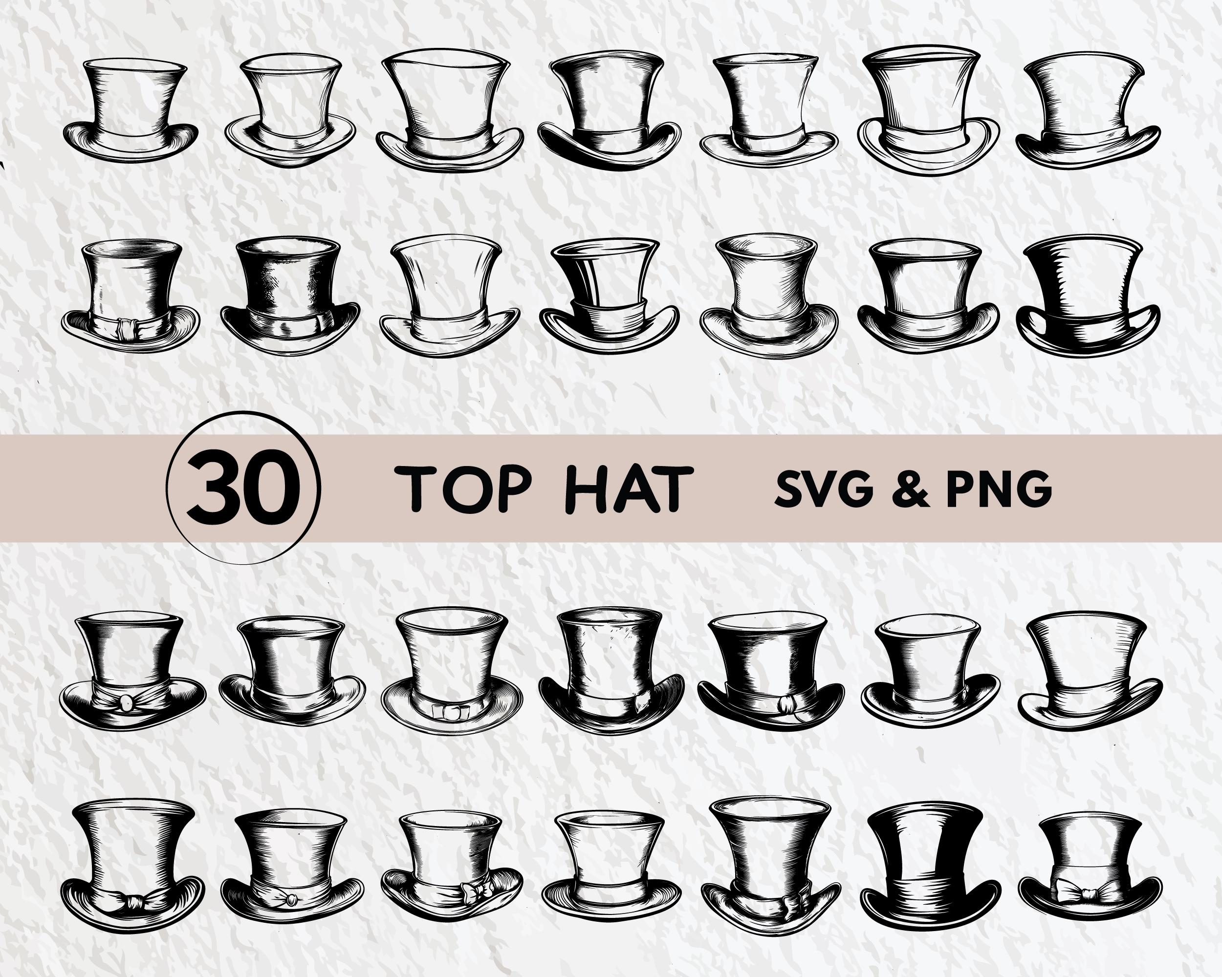 Top Hat SVG Bundle: Silhouette Clipart, Icon Decal Cut Files - Etsy