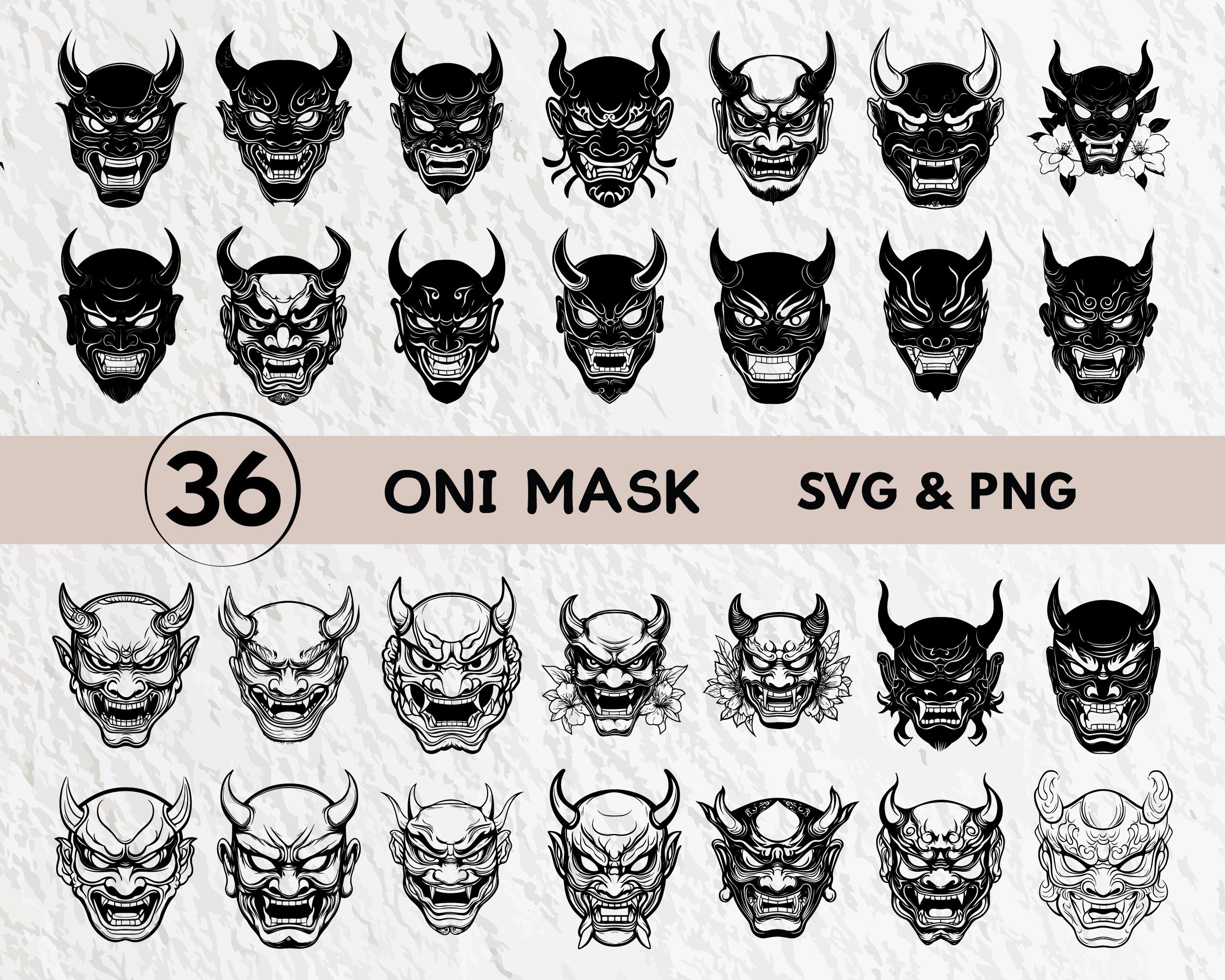 Oni Mask Svg Bundle, Oni Mask Silhouette, Oni Mask Clipart Png, Oni ...
