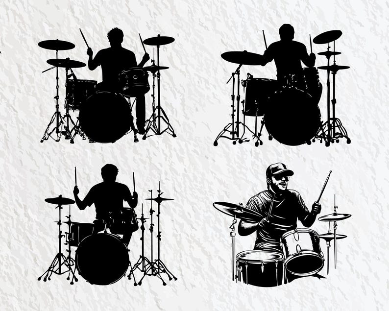 Drummer Silhouette SVG Bundle: Drummer Clipart, Vector, Logo (PNG ...