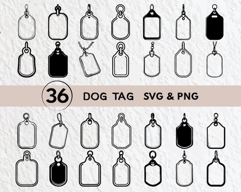 Dog Tag SVG Bundle: 36 Vector Outline Designs (SVG, PNG) - Etsy