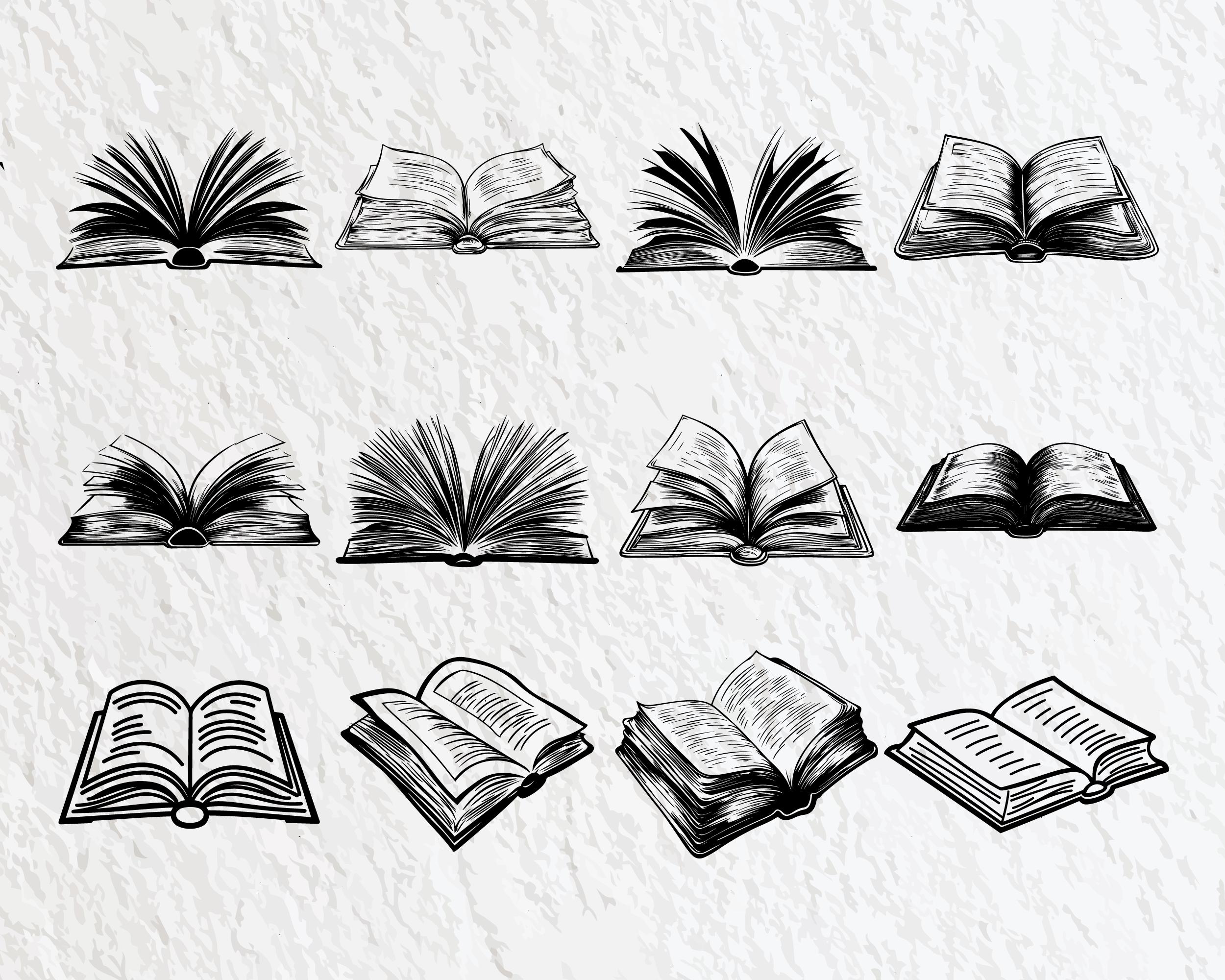 Open Book Svg Bundle, Open Book Silhouette, Open Book Clipart Png, Open ...