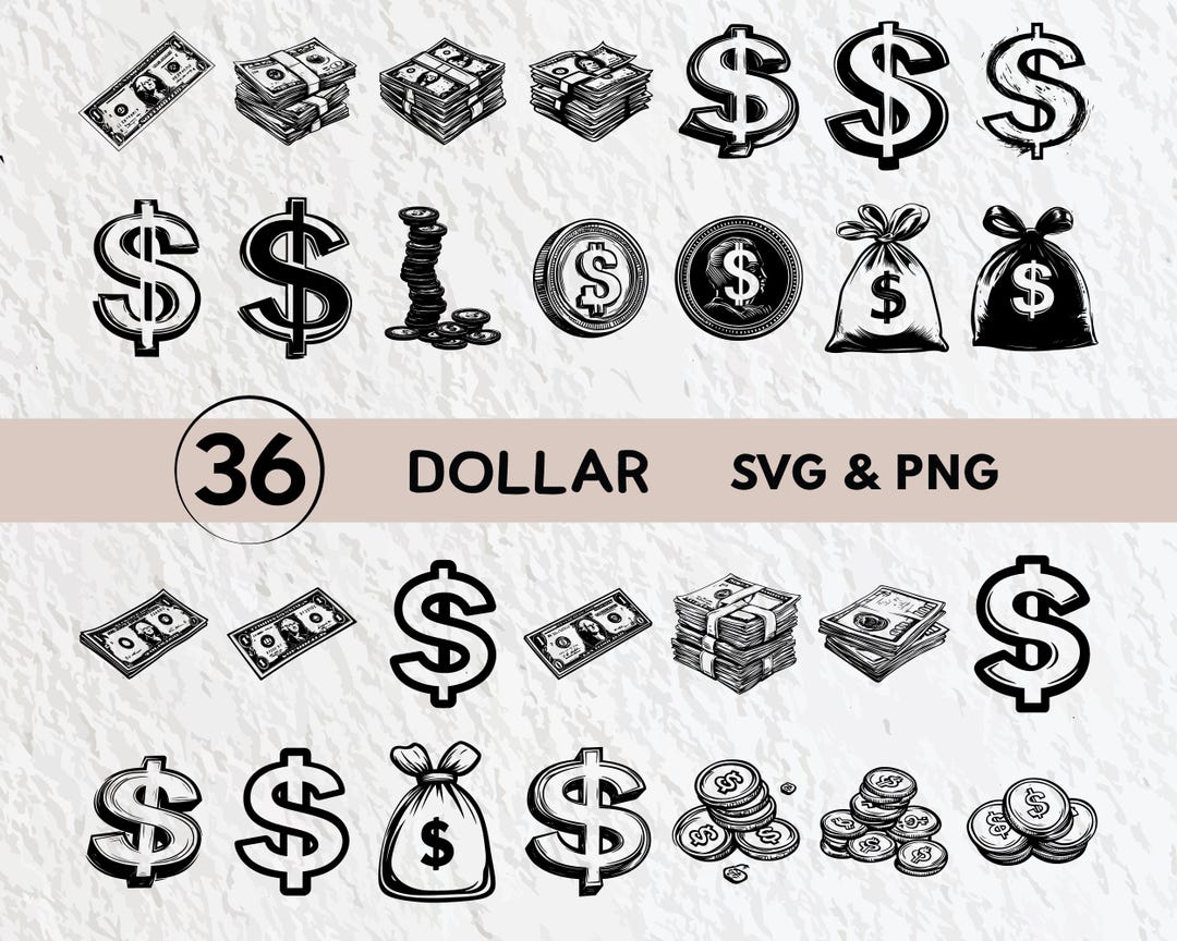 Dollar Sign SVG Bundle: Money Clipart, Logo, and Icon Set (SVG, PNG ...