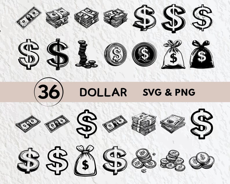 Dollar Sign SVG Bundle: Money Clipart, Logo, and Icon Set (SVG, PNG ...