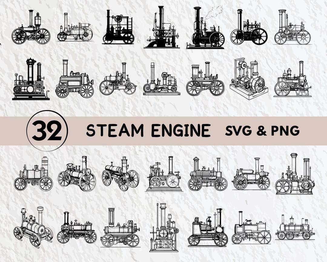 Steam Engine SVG Bundle: Silhouette Clipart, Logo Icon Decal (PNG, SVG ...