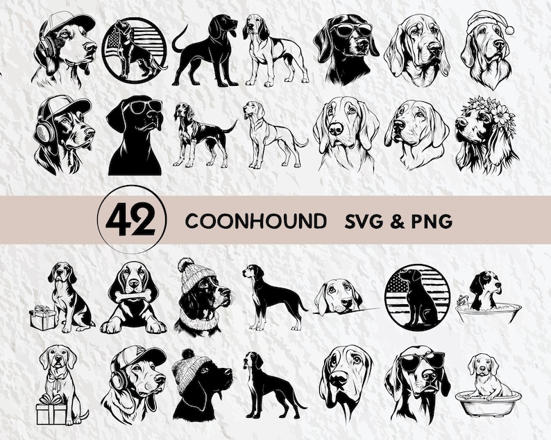 Coonhound Silhouette Vector Bundle, SVG PNG Clipart (digital Download ...