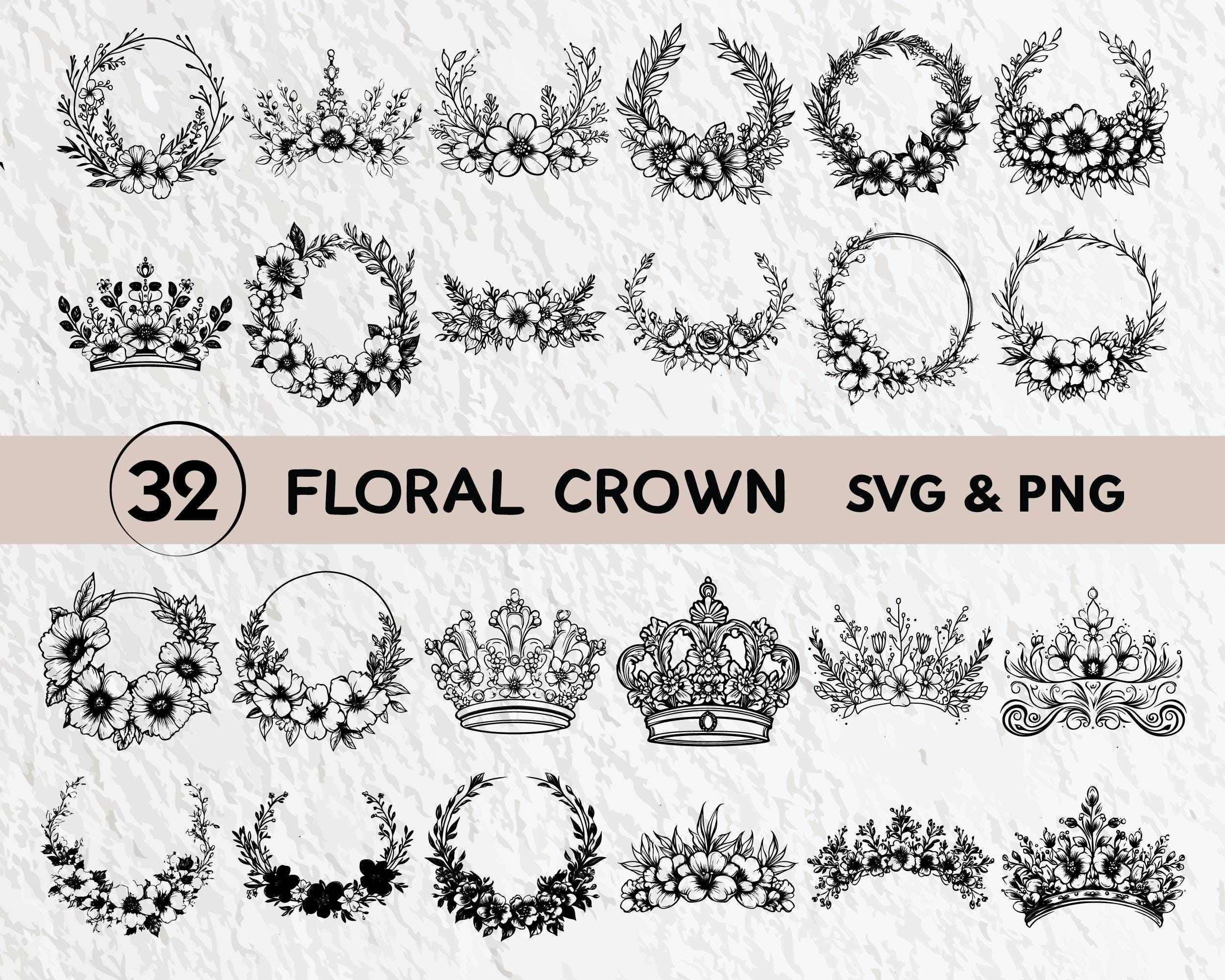 Floral Crown Svg Bundle, Floral Crown Silhouette, Floral Crown Clipart ...