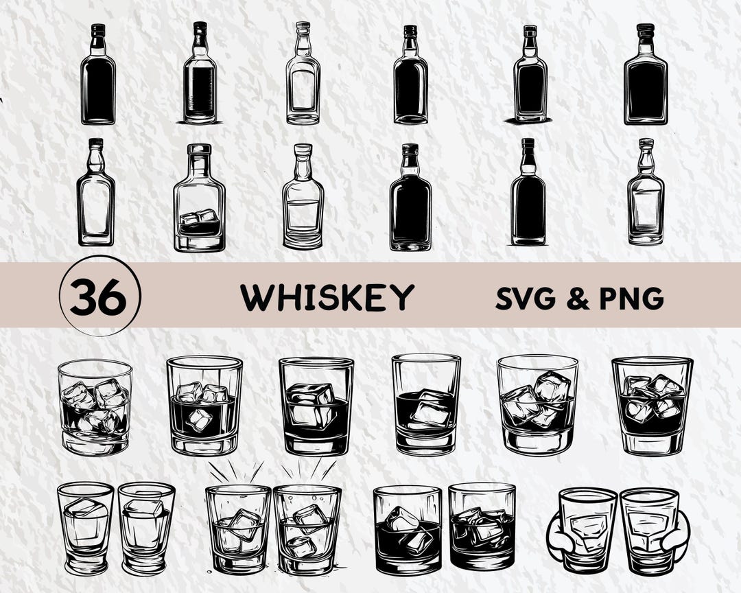 Whiskey Silhouette SVG Bundle: Clipart, Vector, Decal (digital Download ...