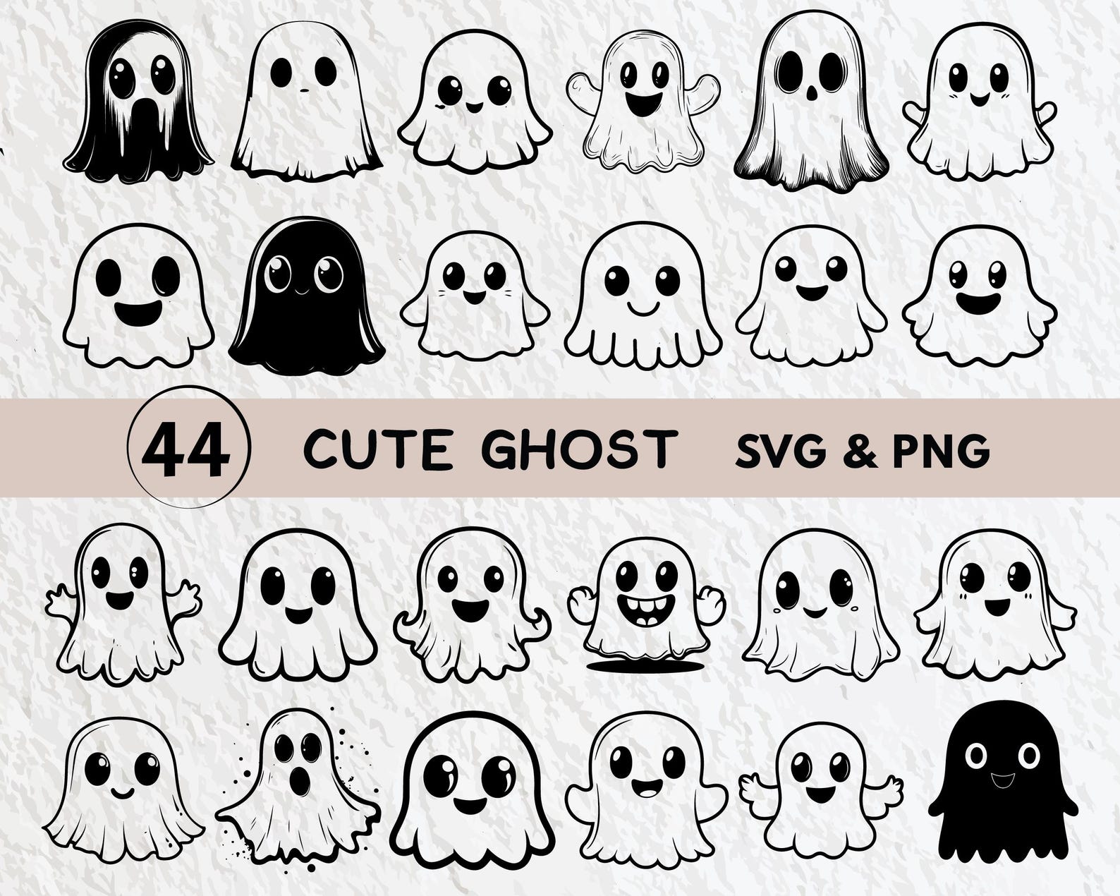 Cute Ghost Svg Bundle, Cute Ghost Silhouette, Cute Ghost Clipart, Cute ...