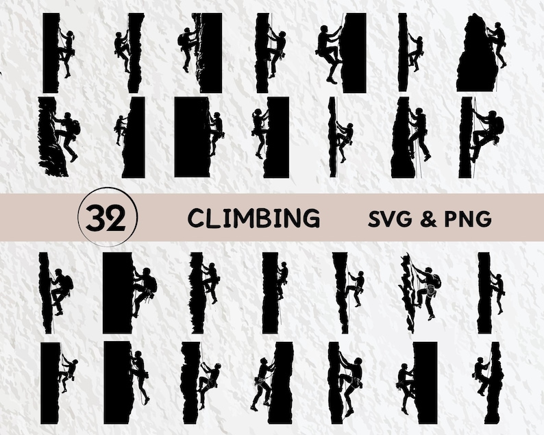 Climbing Silhouette SVG Bundle: Rock Climbing Clipart (digital Download ...