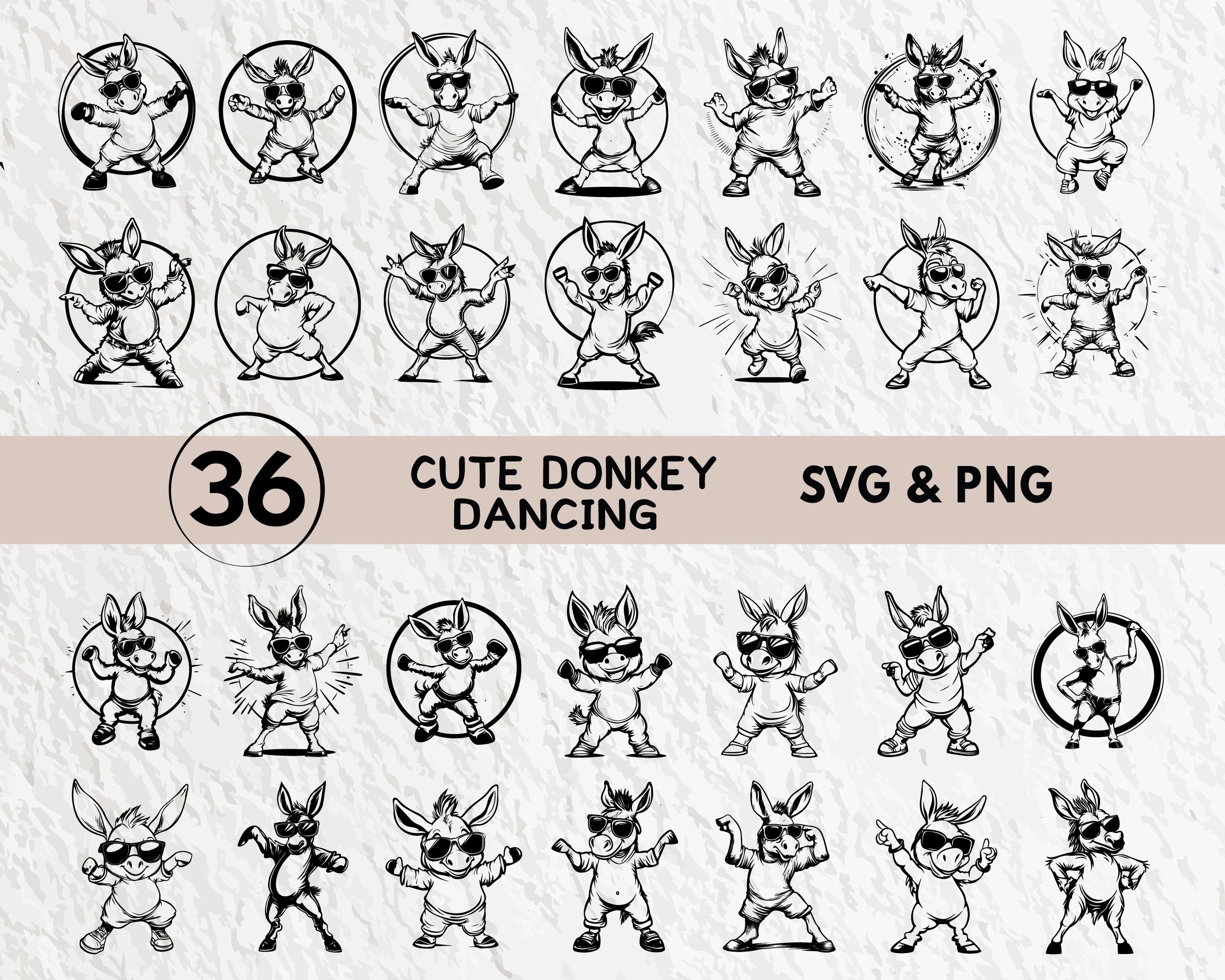Cute Donkey Dancing Svg Bundle, Cute Donkey Dancing Silhouette, Cute ...