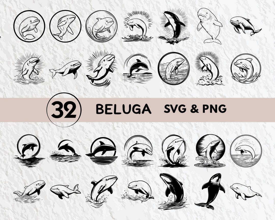 Beluga Whale SVG Bundle: Silhouette Clipart, Cricut Cut Files (PNG ...