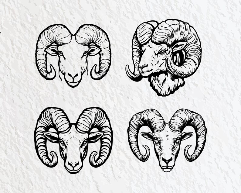 Ram Head SVG Bundle: Silhouette Clipart, Logo Icon Decal (digital ...